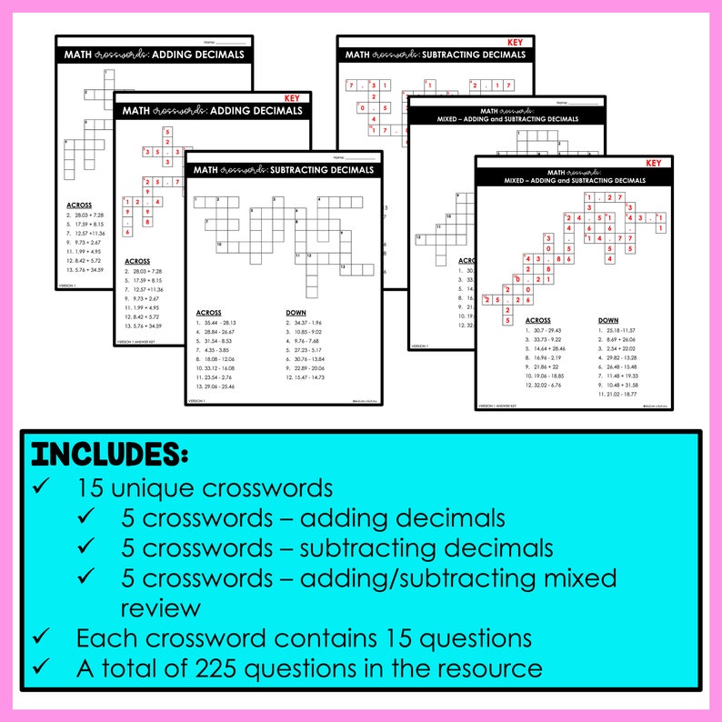 Adding and Subtracting Decimals Review Practice Activities - Etsy