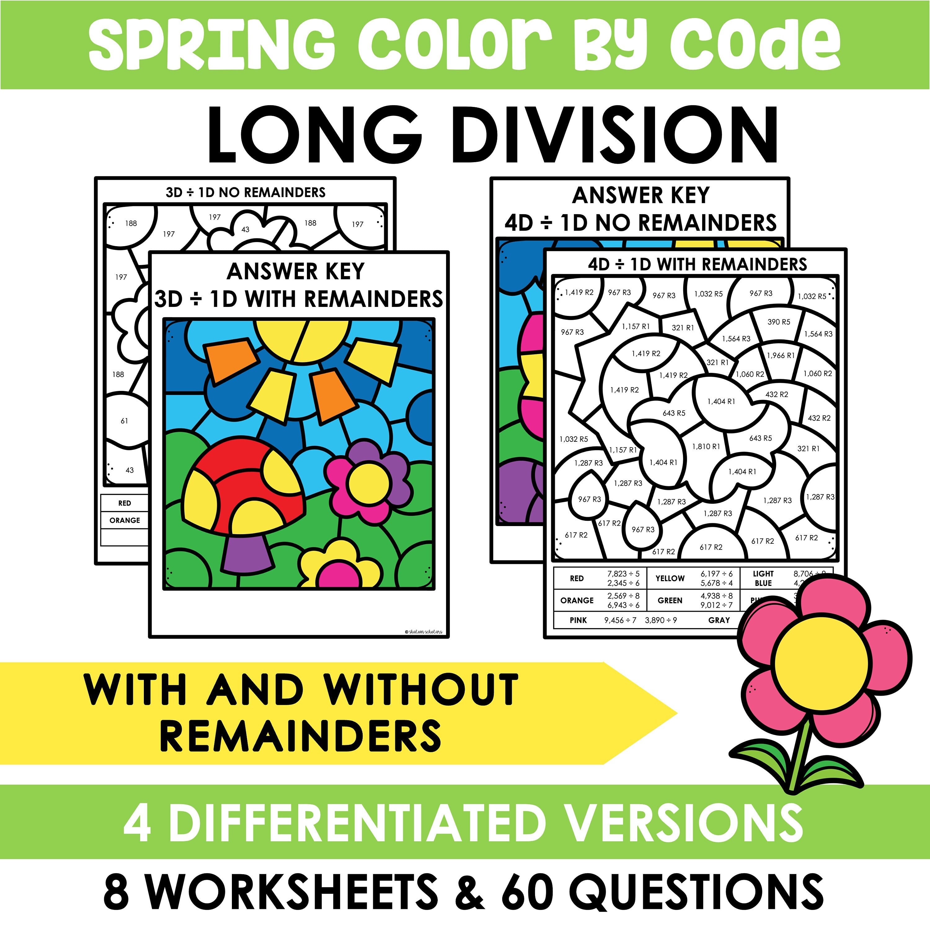Long Division With and Without Remainders Practice Activity Worksheets ...