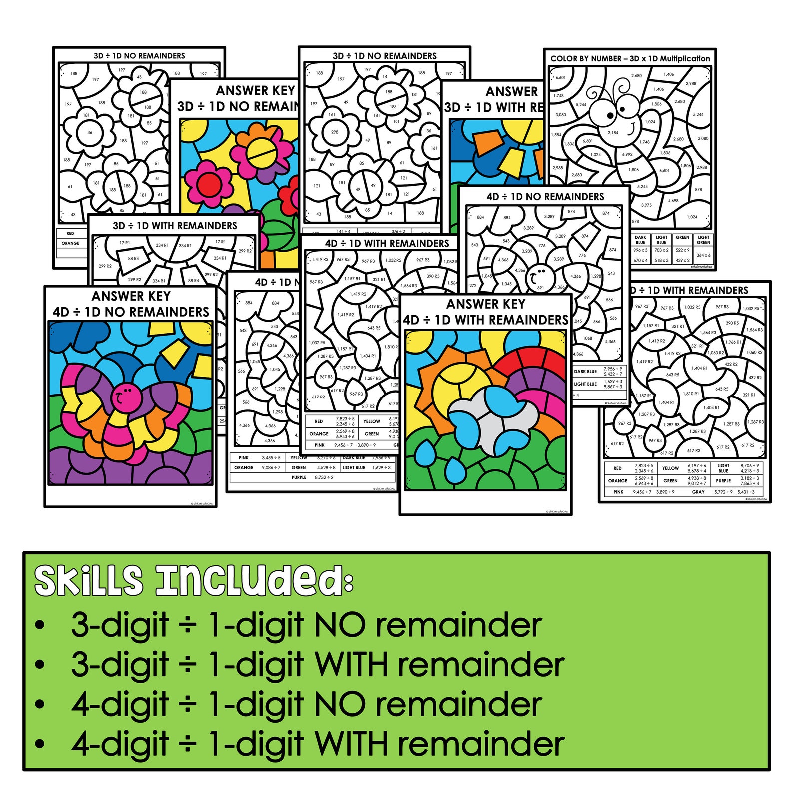 Long Division With and Without Remainders Practice Activity Worksheets ...