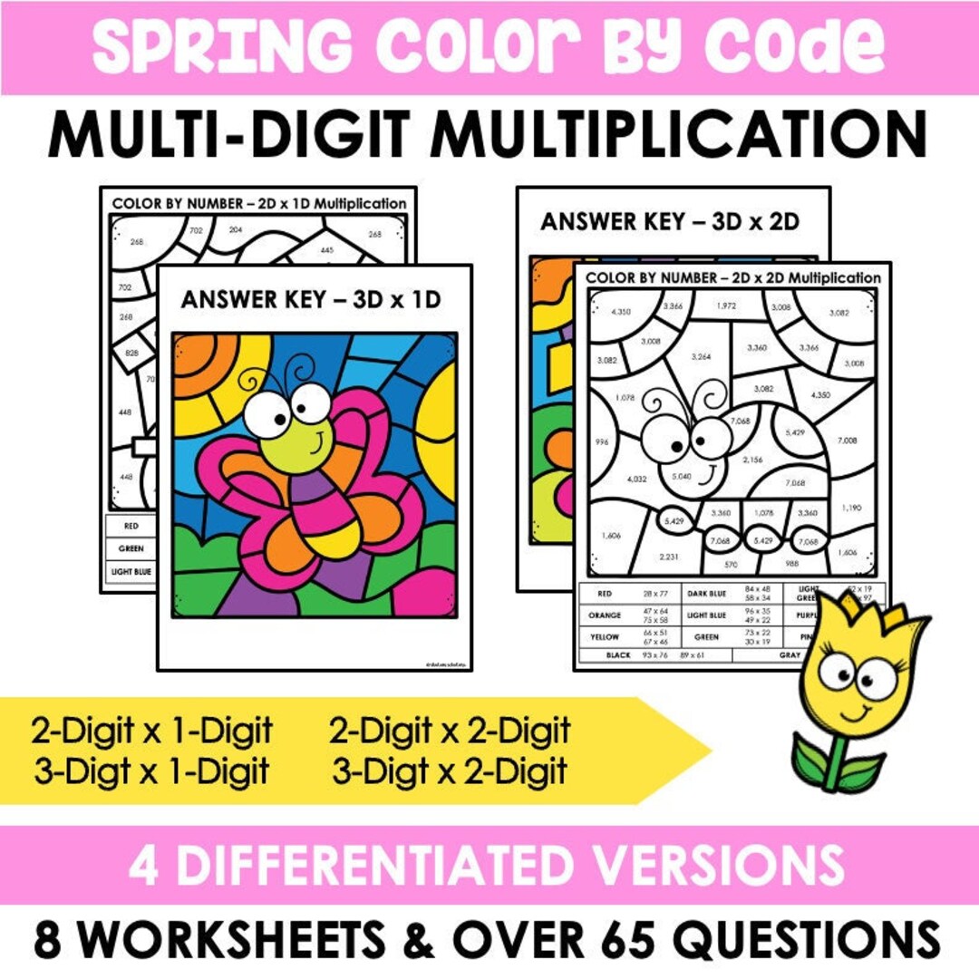 SPRING Multidigit Multiplication Color by Code Practice Activities - Etsy