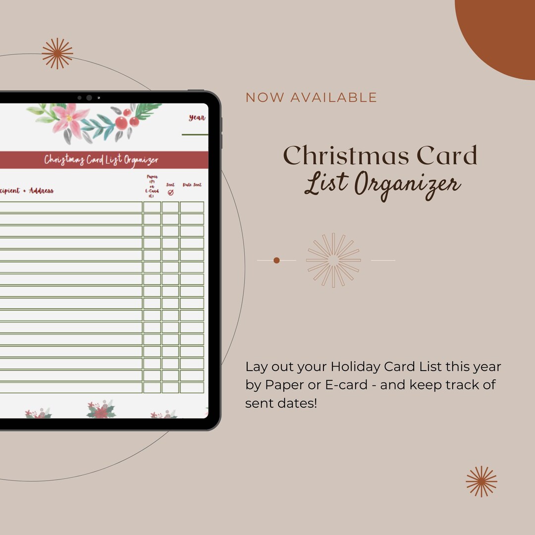 Editable Christmas Card Holiday List Organizer | Fillable Printable ...