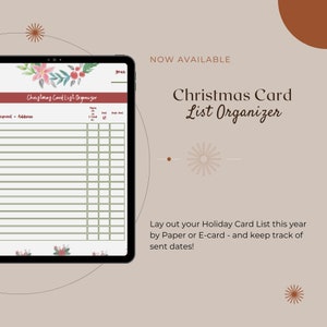 Editable Christmas Card Holiday List Organizer | Fillable Printable ...
