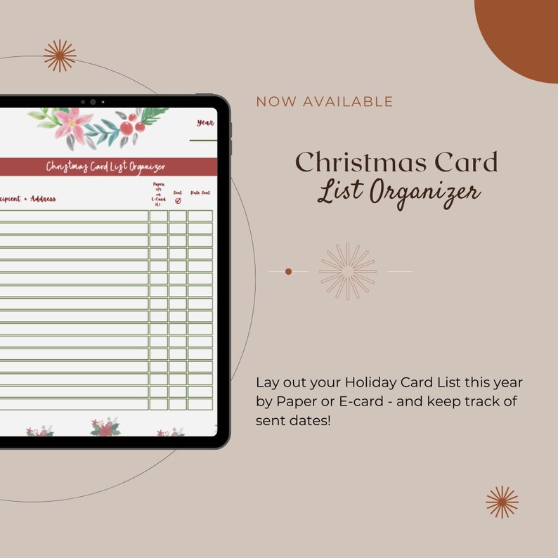 Editable Christmas Card Holiday List Organizer | Fillable Printable ...