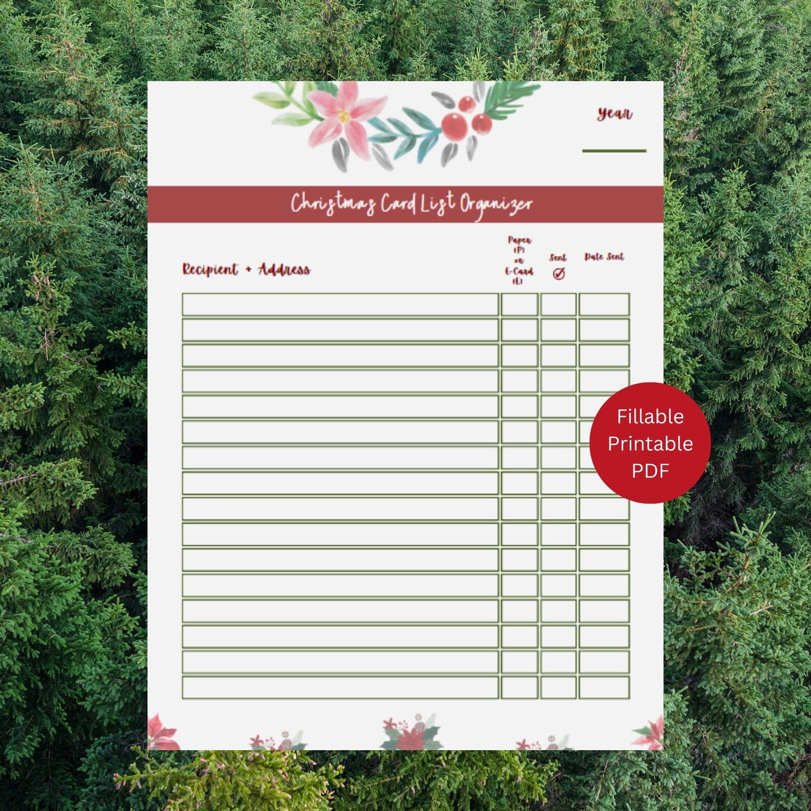 Editable Christmas Card Holiday List Organizer | Fillable Printable ...