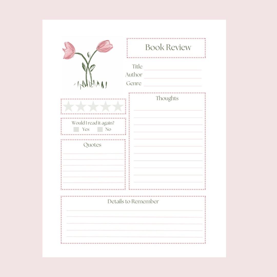 Book Review Template L Floral Book Review Printable L A4 A5 Letter Half ...