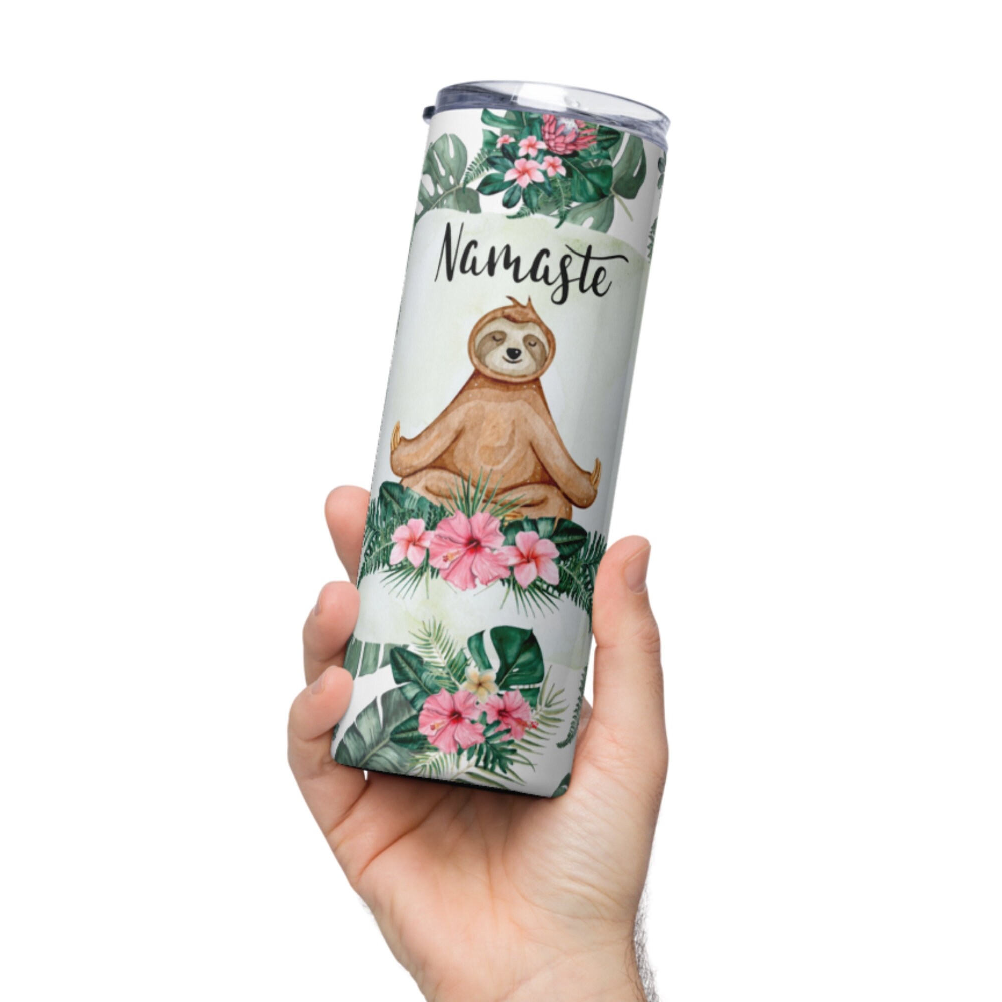 Whimsical Namaste Sloth Watercolor Skinny Steel Tumbler With - Etsy