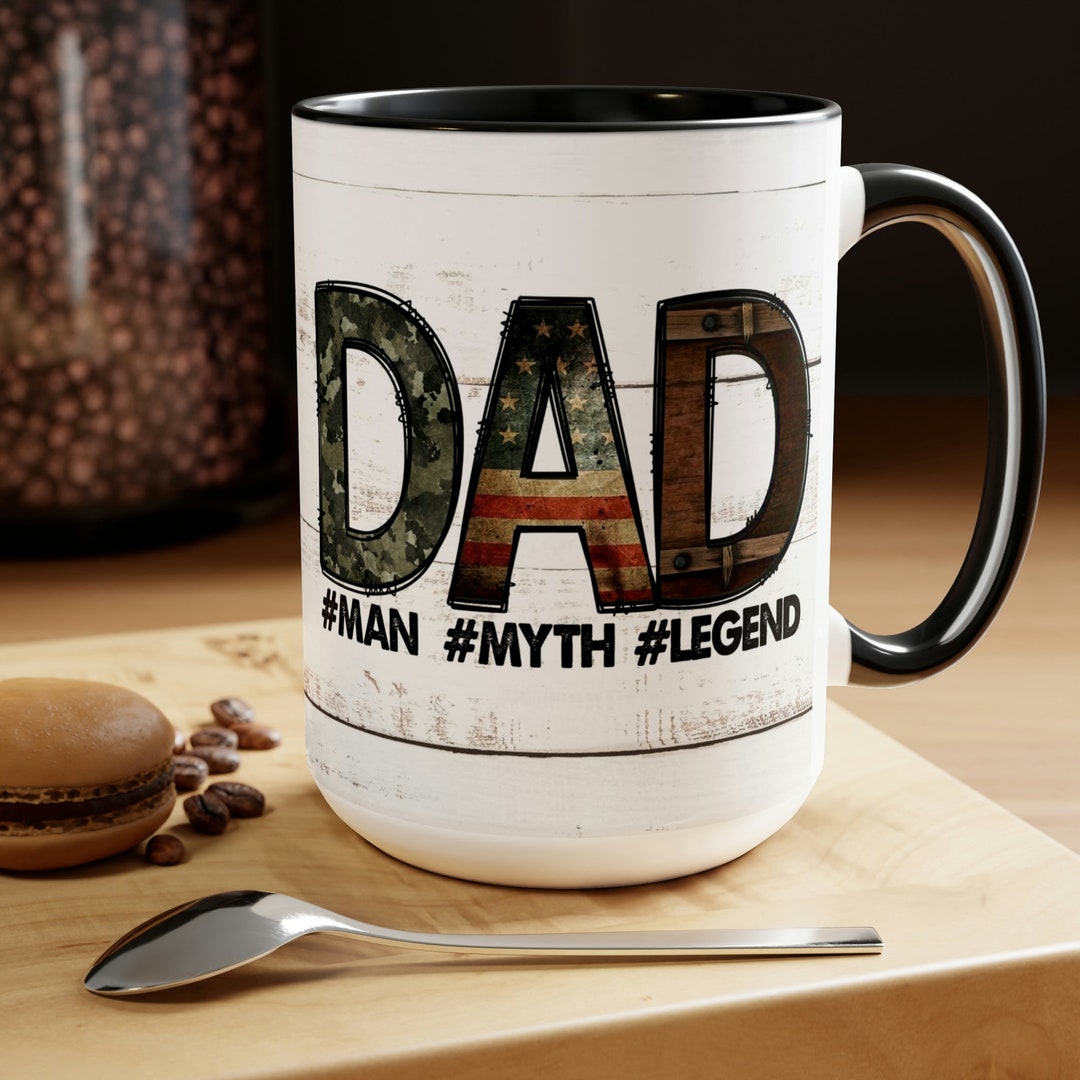 Dad Man, Myth Legend Two-tone Coffee Mugs, 15oz | Dad Gift | Father's ...