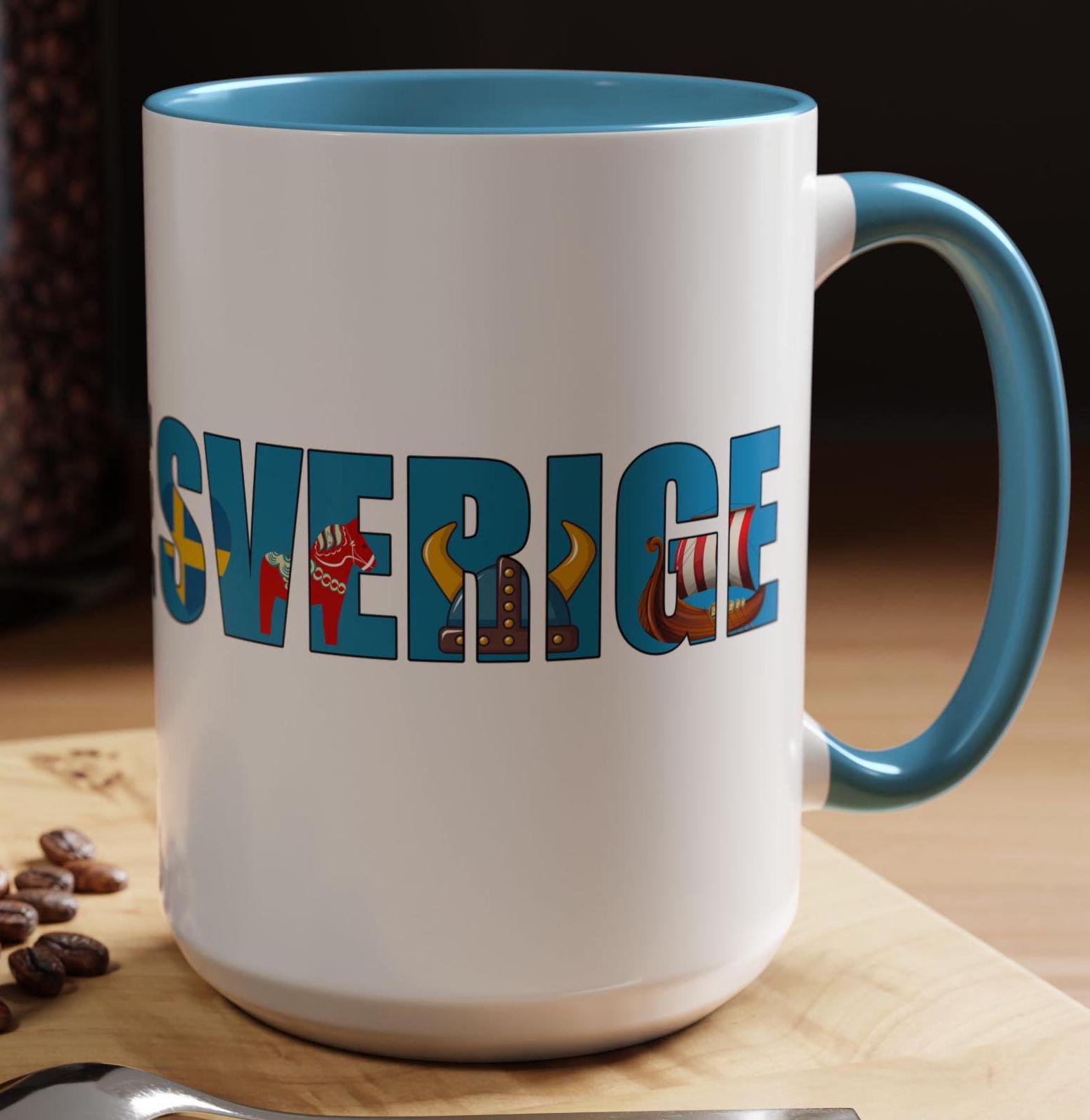 SVERIGE Coffee Mug ( 15oz), Swedish Fika, Swedish Coffee Mug, Sverige ...