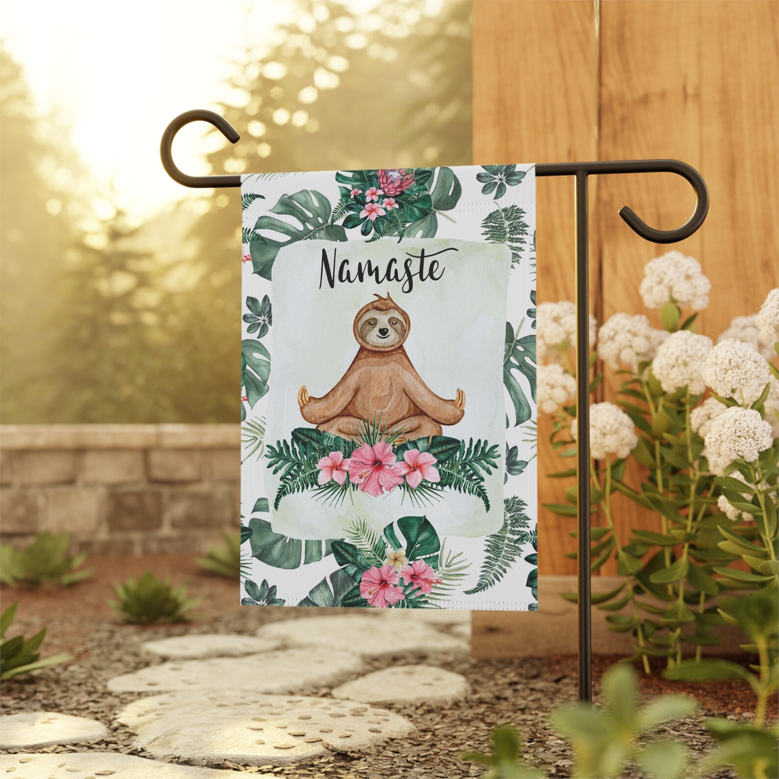Namaste Sloth Garden & House Banner Two Sizes, Sloth Gifts, Sloth Decor ...