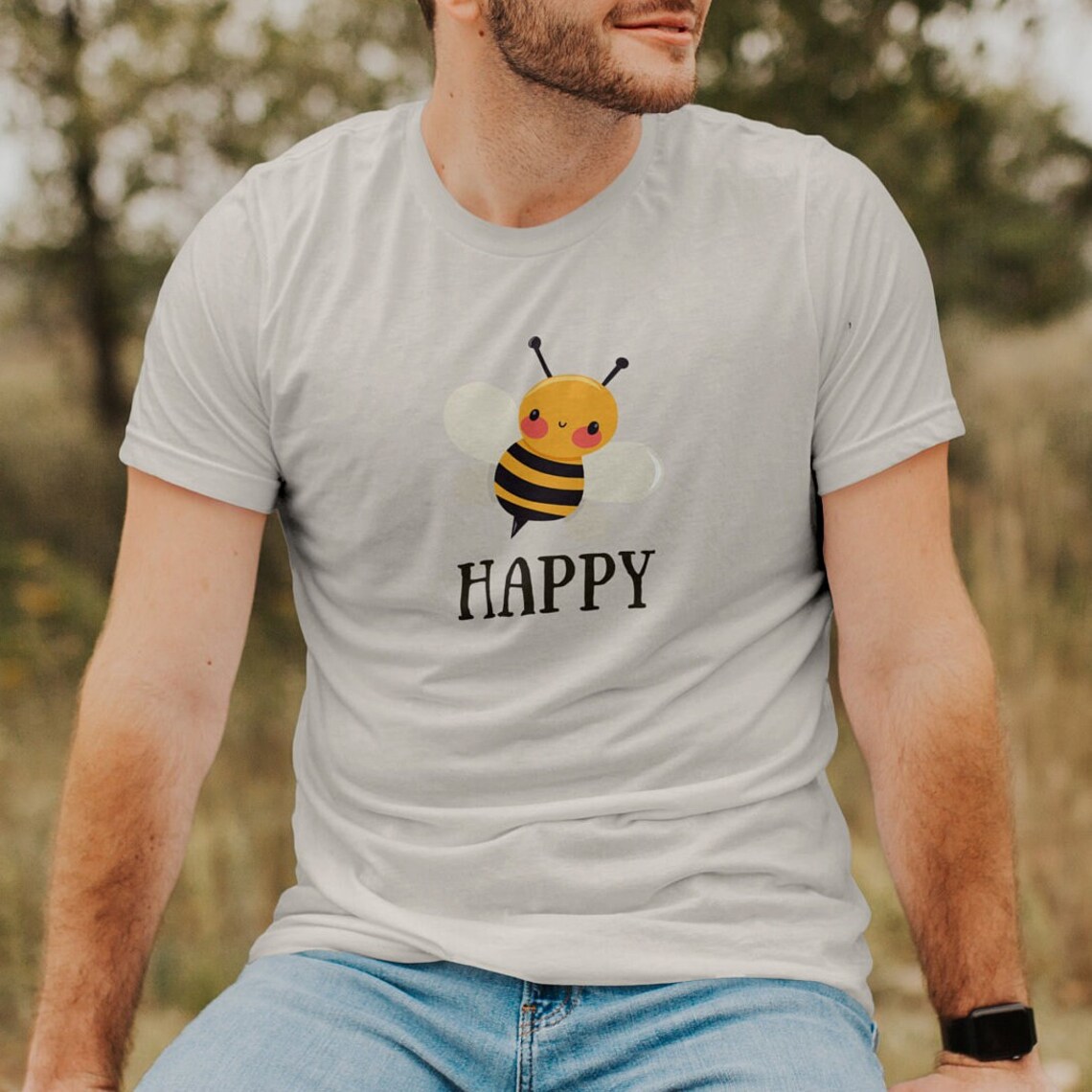 Bee Happy Graphic Unisex Jersey Short Sleeve Tee, Sizes XS-5XL Bee ...