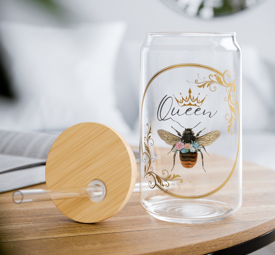 Queen Bee Sipper Glass, 16oz, Queen Bee Gift, Bee Gift, Glass Iced ...
