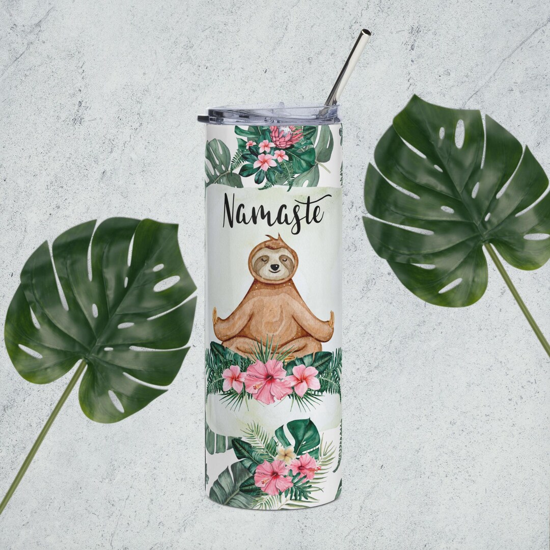Whimsical Namaste Sloth Watercolor Skinny Steel Tumbler With Straw ...