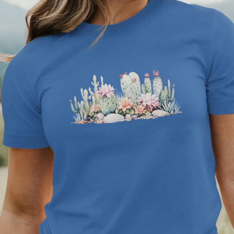Desert Watercolor Flowering Cactus Unisex Jersey Short Sleeve Tee Sizes ...