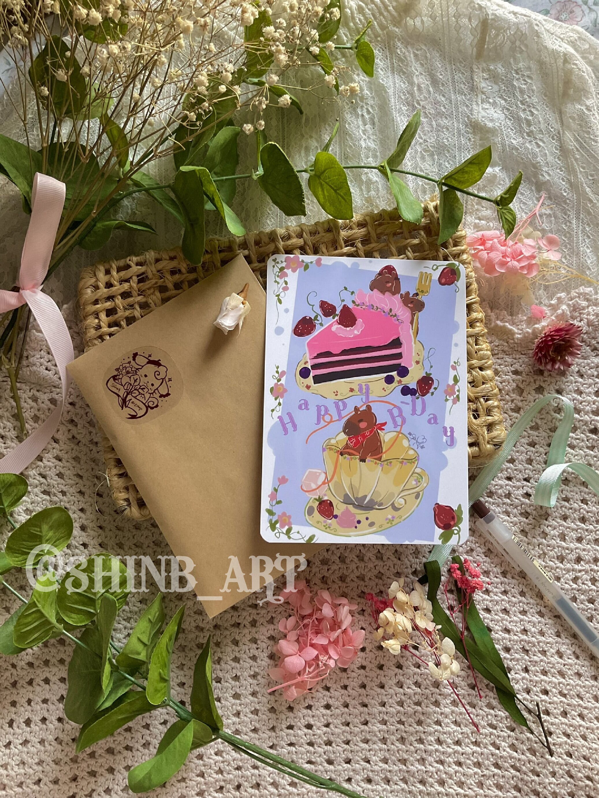 Vintage Capybara Birthday Card: Floral Design - Etsy