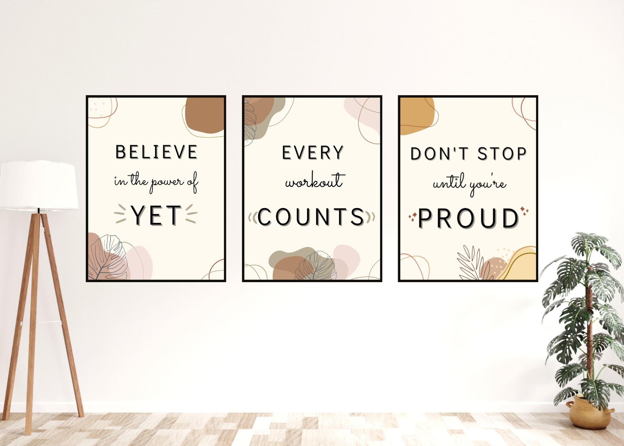 Creamy Neutral Workout Room Motivational Quotes Digital Wall - Etsy