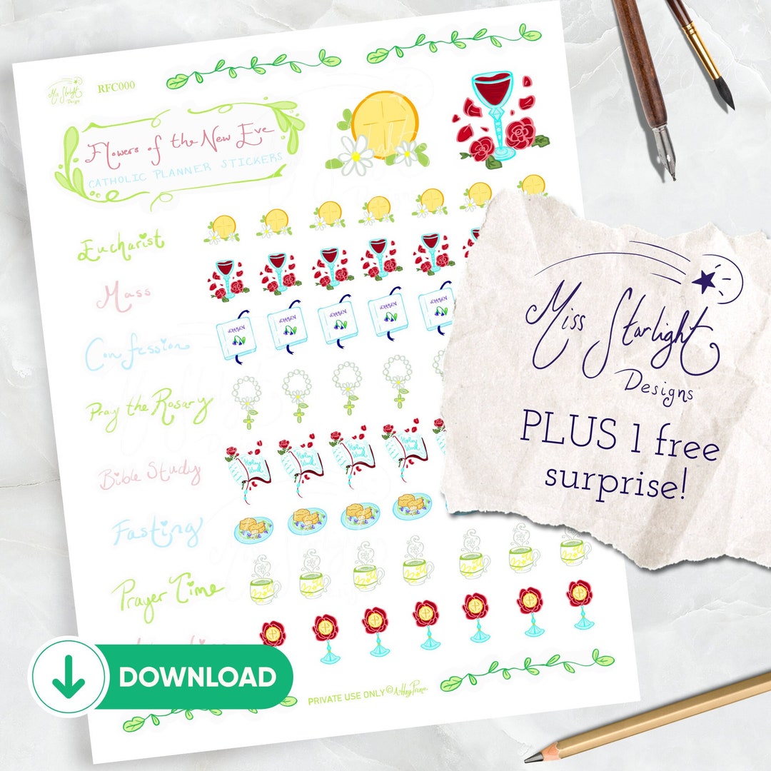 Printable Catholic Faith Sticker Sheet Flowers of the New - Etsy
