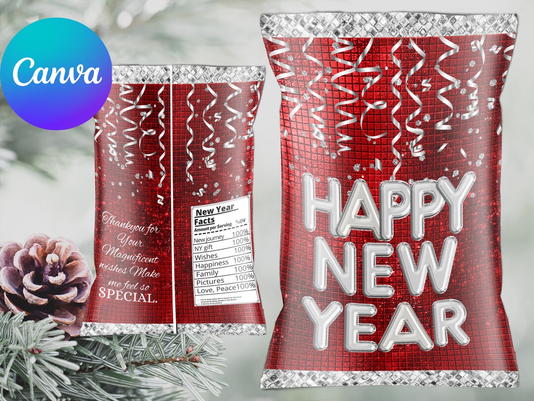 EDITABLE New Year Chip Bag Wrapper Template, Cute Personalized Party ...