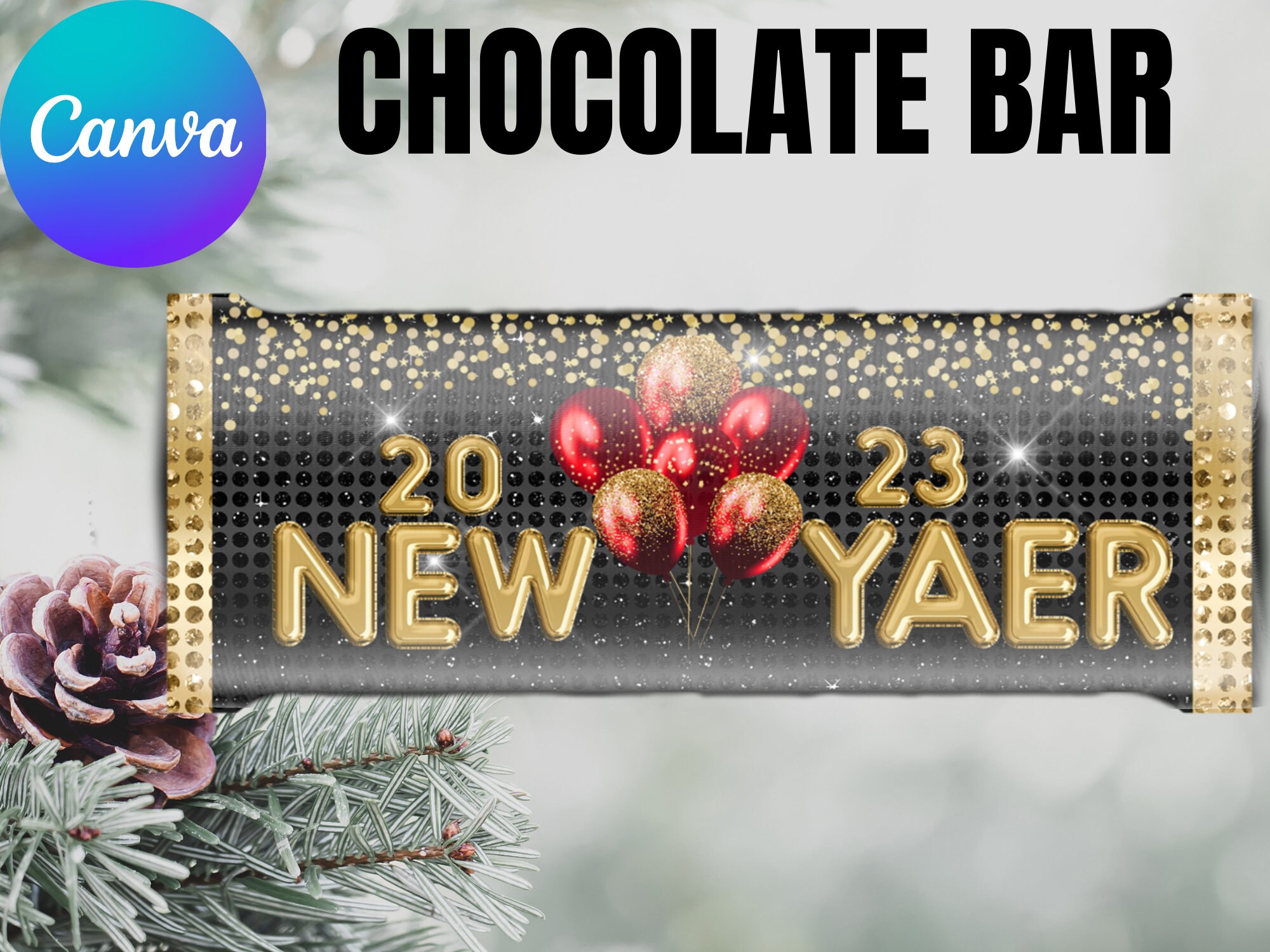 PRINTABLE Candy Bar Wrapper Templates, Happy New Year, 2023, Gold ...