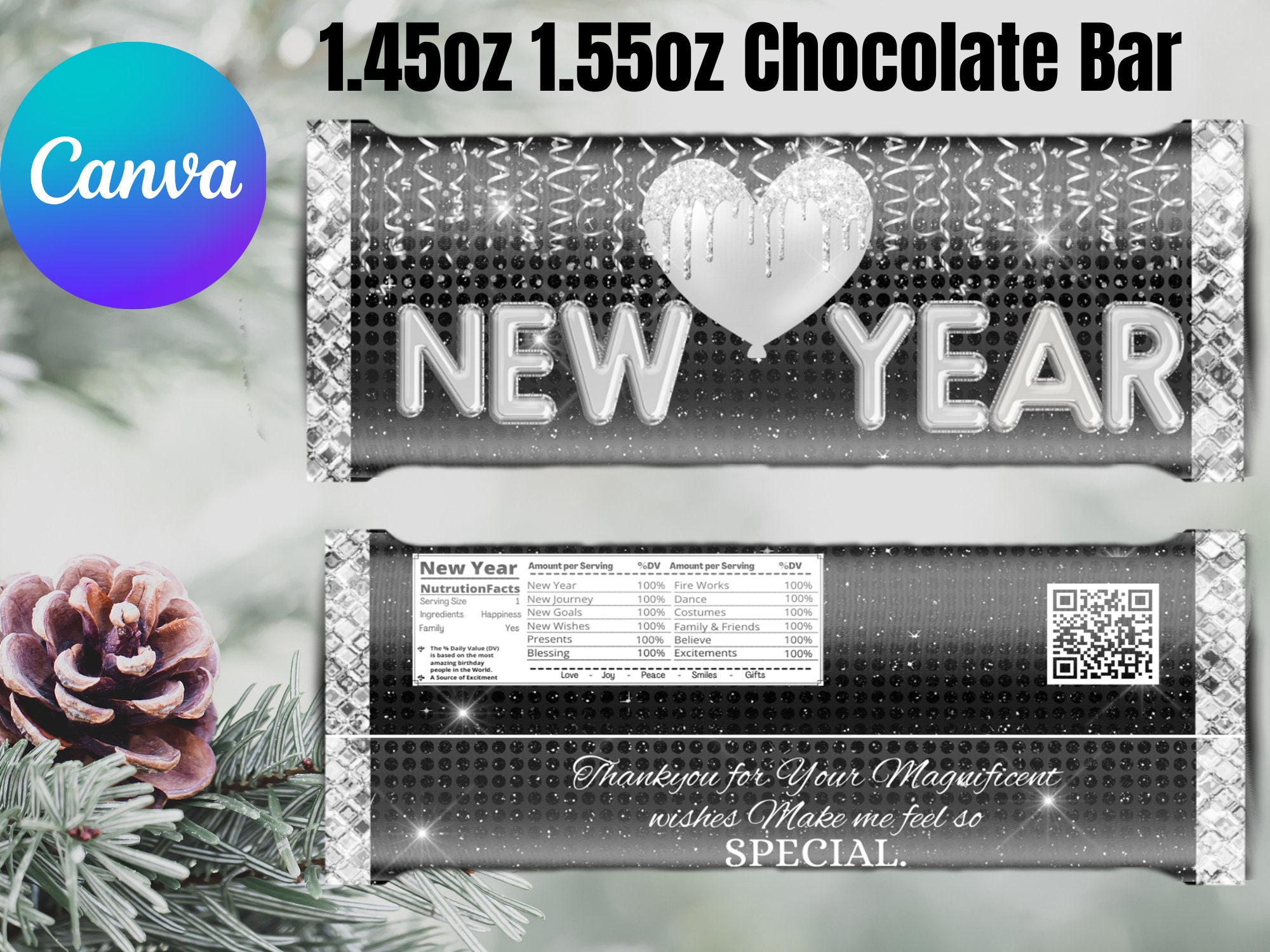 EDITABLE Happy 2024 New Year Chocolate Candy Bar Wrapper Personalised ...