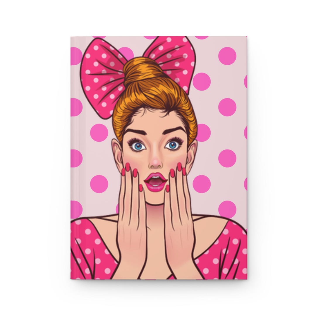 Surprised Pop Art Girl Hardcover Journal | Pink Polka Dot Notebook - Etsy