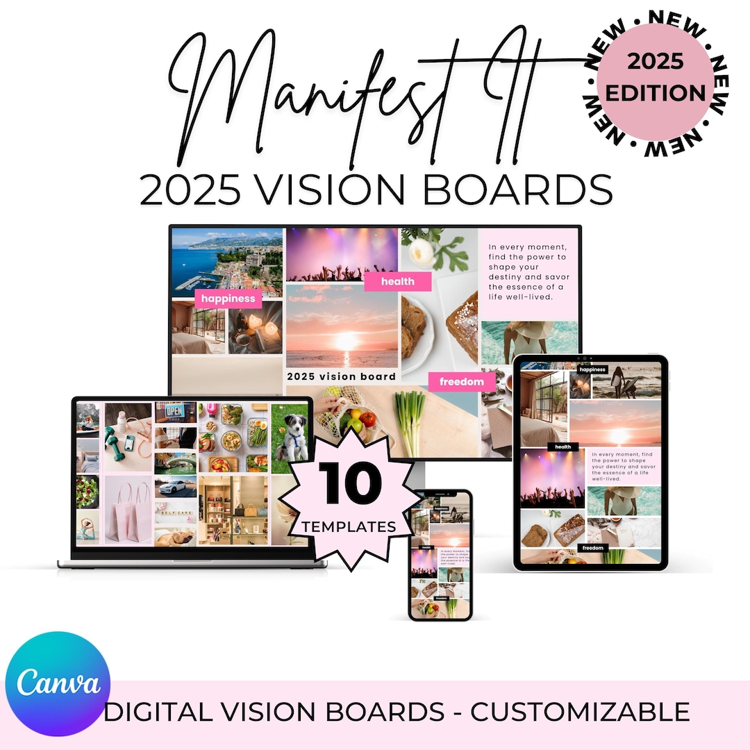 Digital Vision Board, Vision Board Template Canva, 2025 Vision Board ...