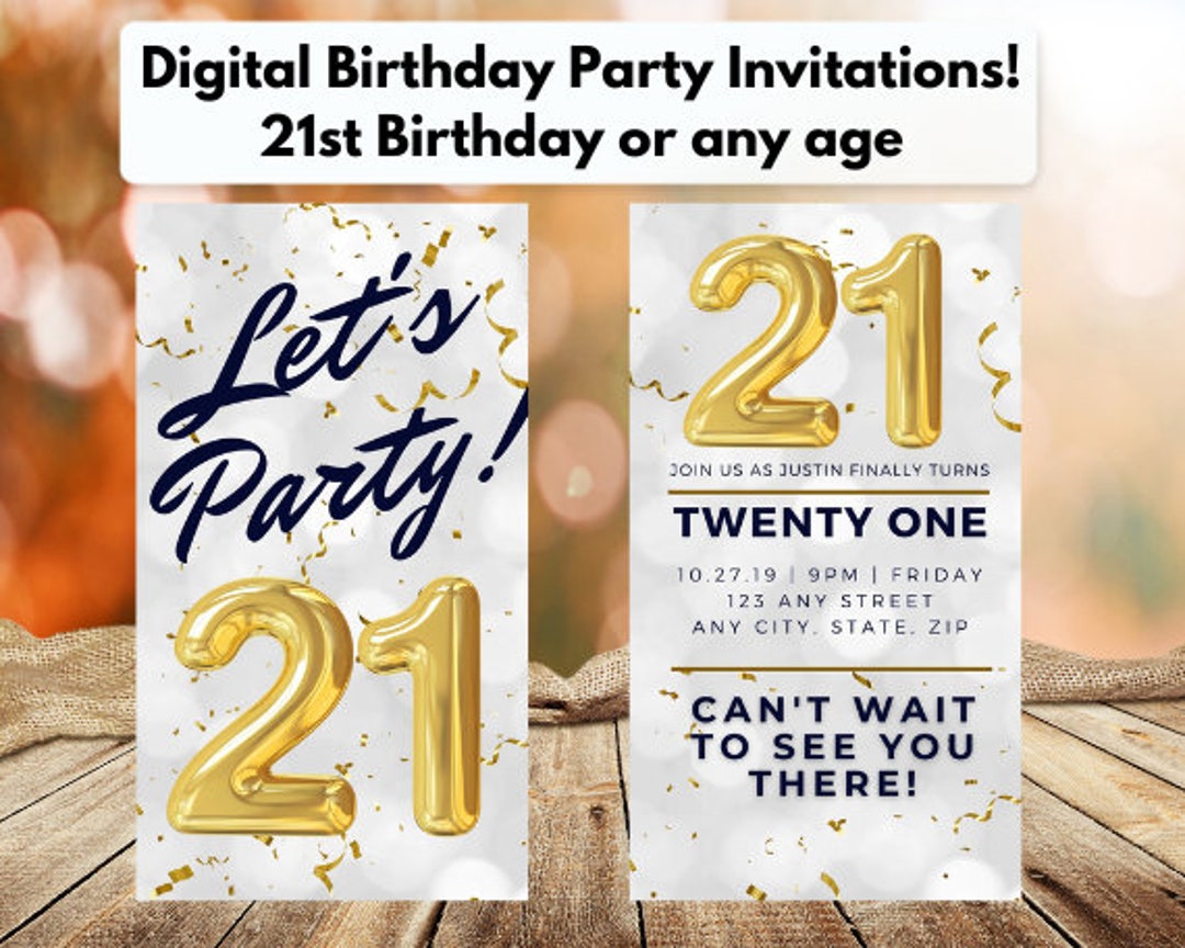 21st Birthday Digital Invite, Evite, Turning 21, 21st Birthday Party ...