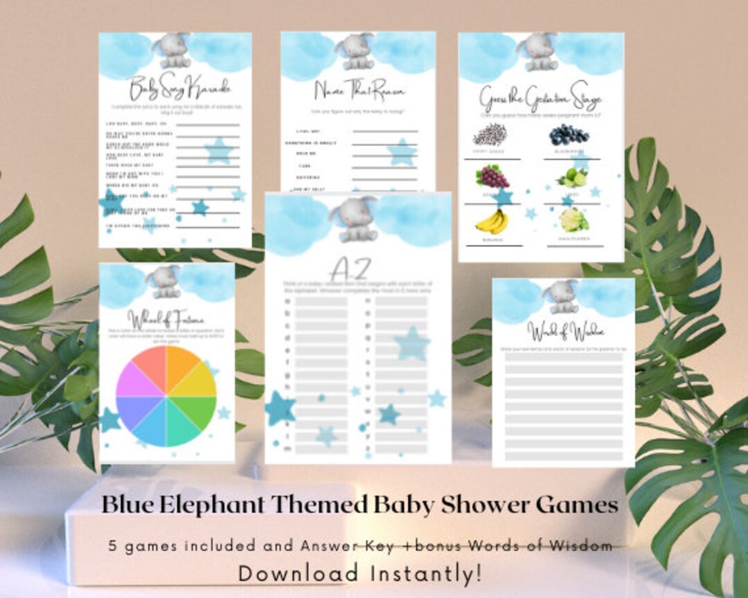 Blue Elephant Baby Shower, Baby Boy, Baby Shower, Baby Shower Games ...