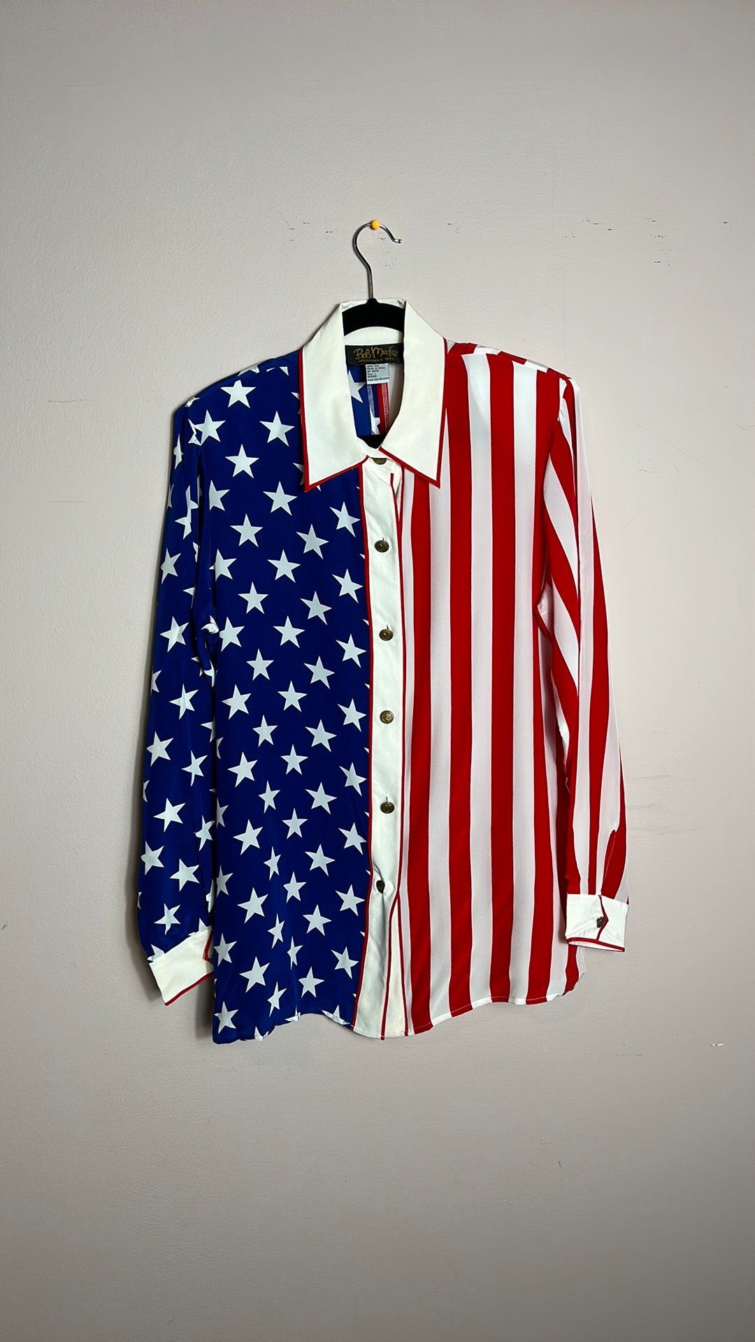 Vintage Bob Mackie Patriotic Wearable Art American Flag Button Down ...