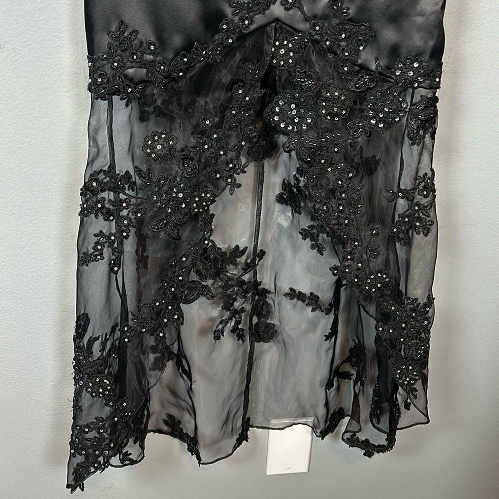 Vintage Black Corset Lace Embroidered Hand Beaded Open Slit Front Dress ...