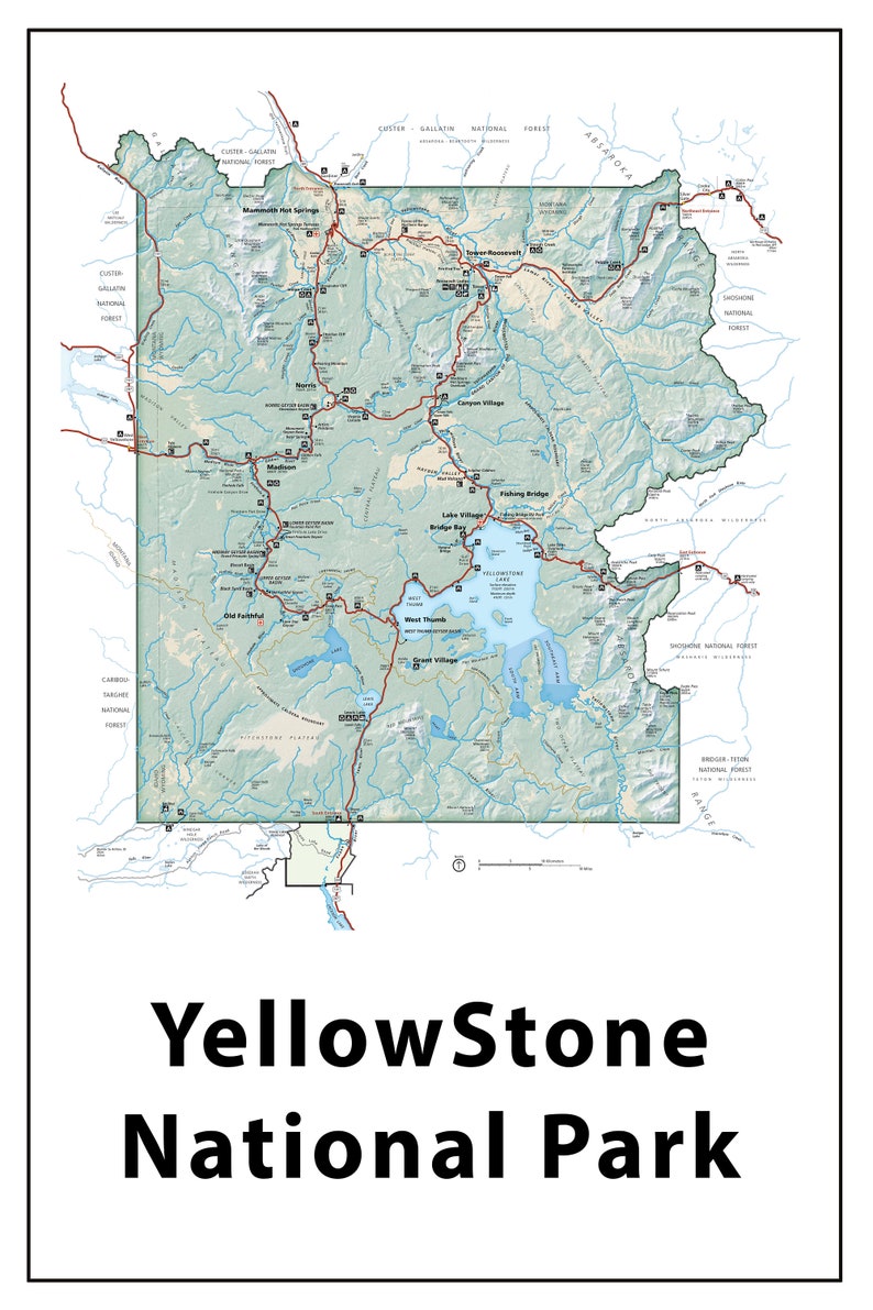 Custom National Park Map Poster Yellowstone Map Poster 20x30 - Etsy