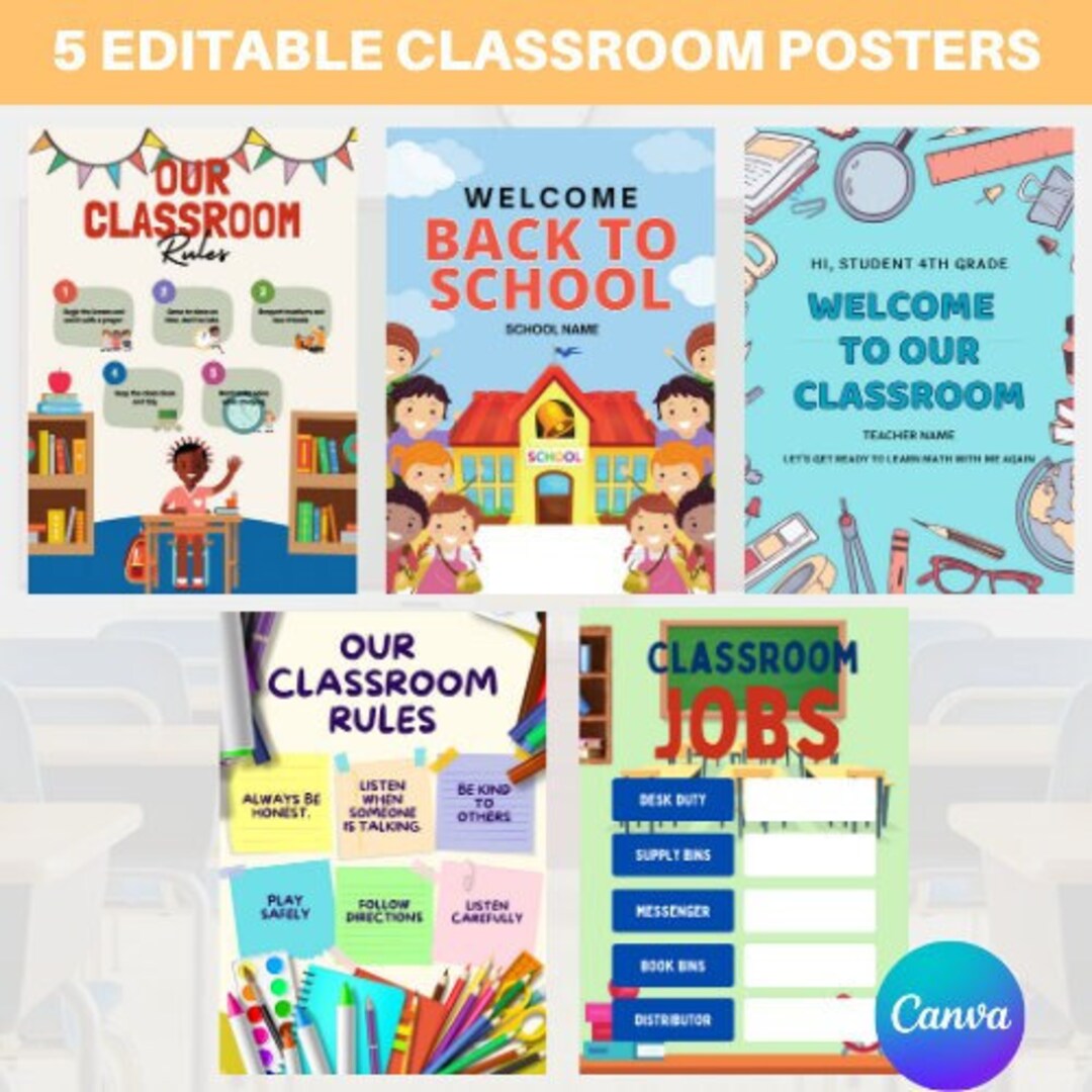 Digital Template Middle School Preschool Classroom Rules Posters Modern ...