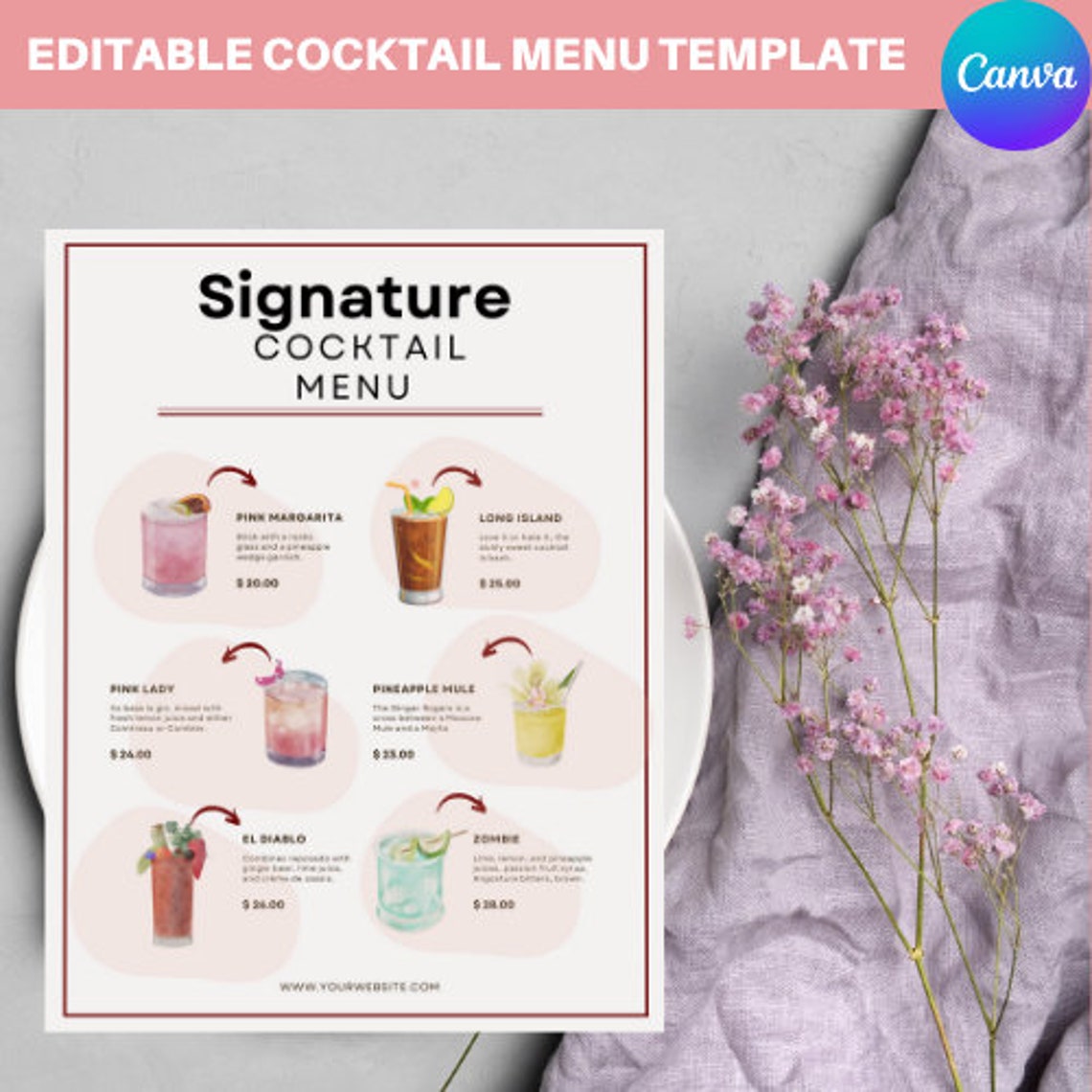 Bar Menu Template, Modern Editable Drink Menu Template, Bar Sign ...