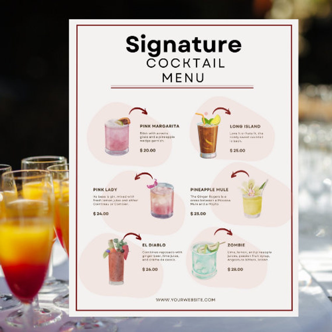 Bar Menu Template, Modern Editable Drink Menu Template, Bar Sign ...