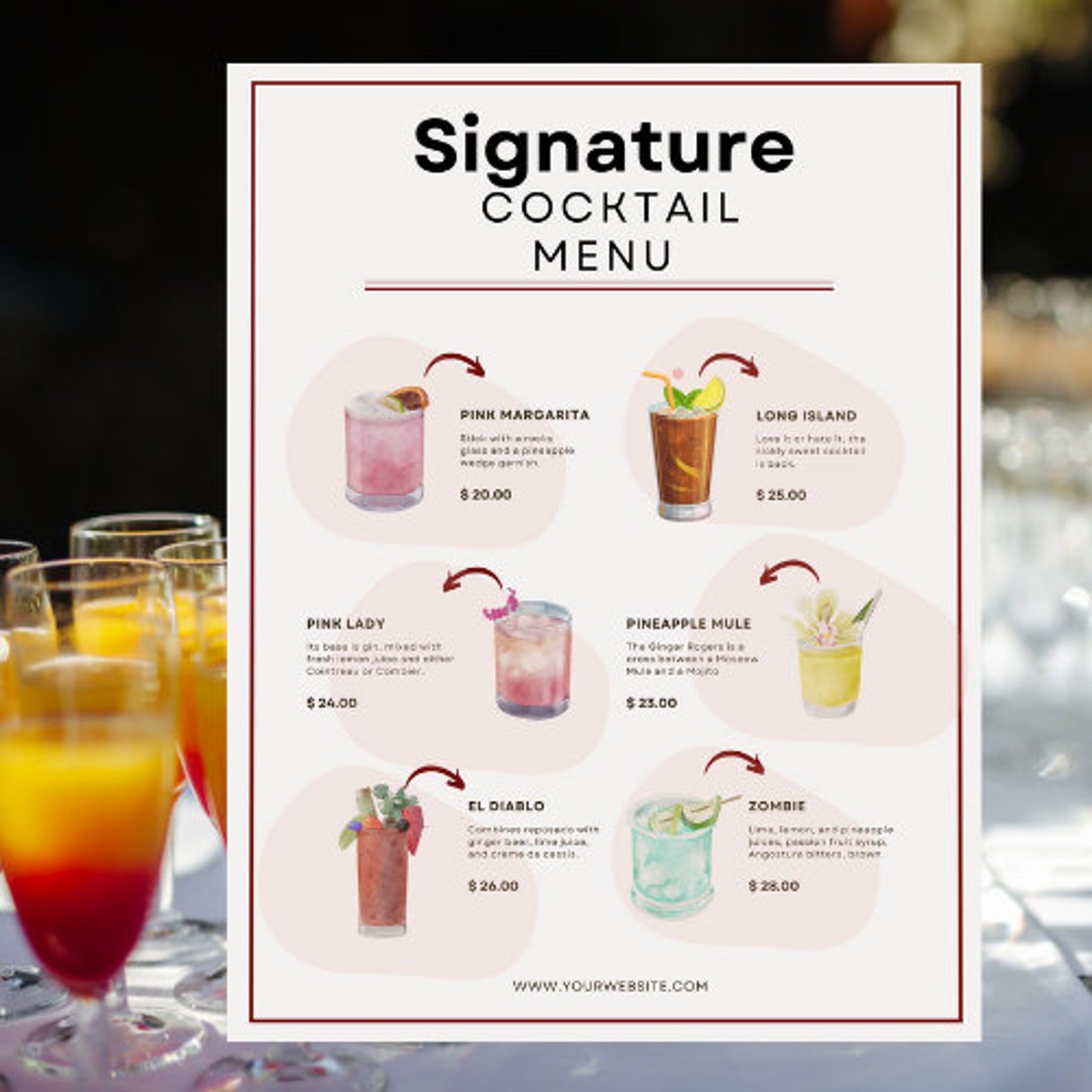 Bar Menu Template, Modern Editable Drink Menu Template, Bar Sign Printable Drink Menu, Signature ...