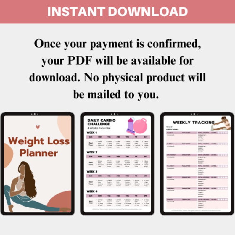 Digital Weight Loss & Fitness Planner: Minimalist Journal (PDF) - Etsy