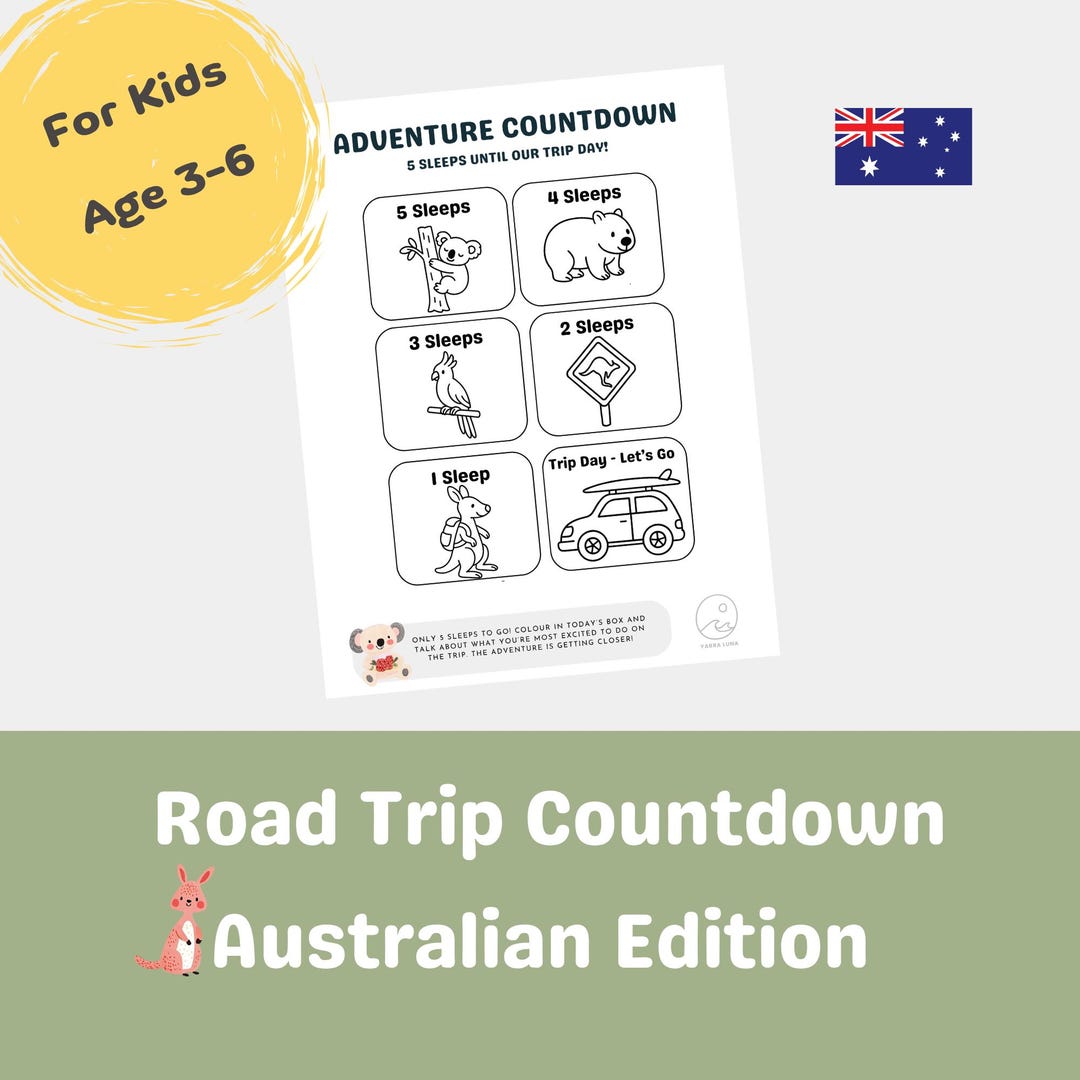 Australia Road Trip Countdown | Toodler' Vacation Coloring Page ...