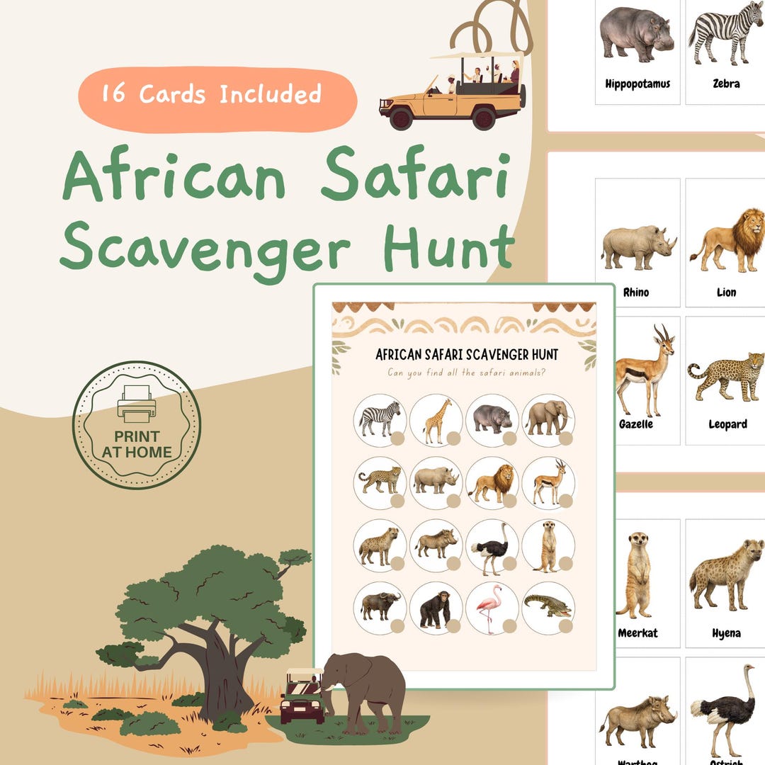 Safari Scavenger Hunt for Kids, Printable Birthday Game, Jungle ...