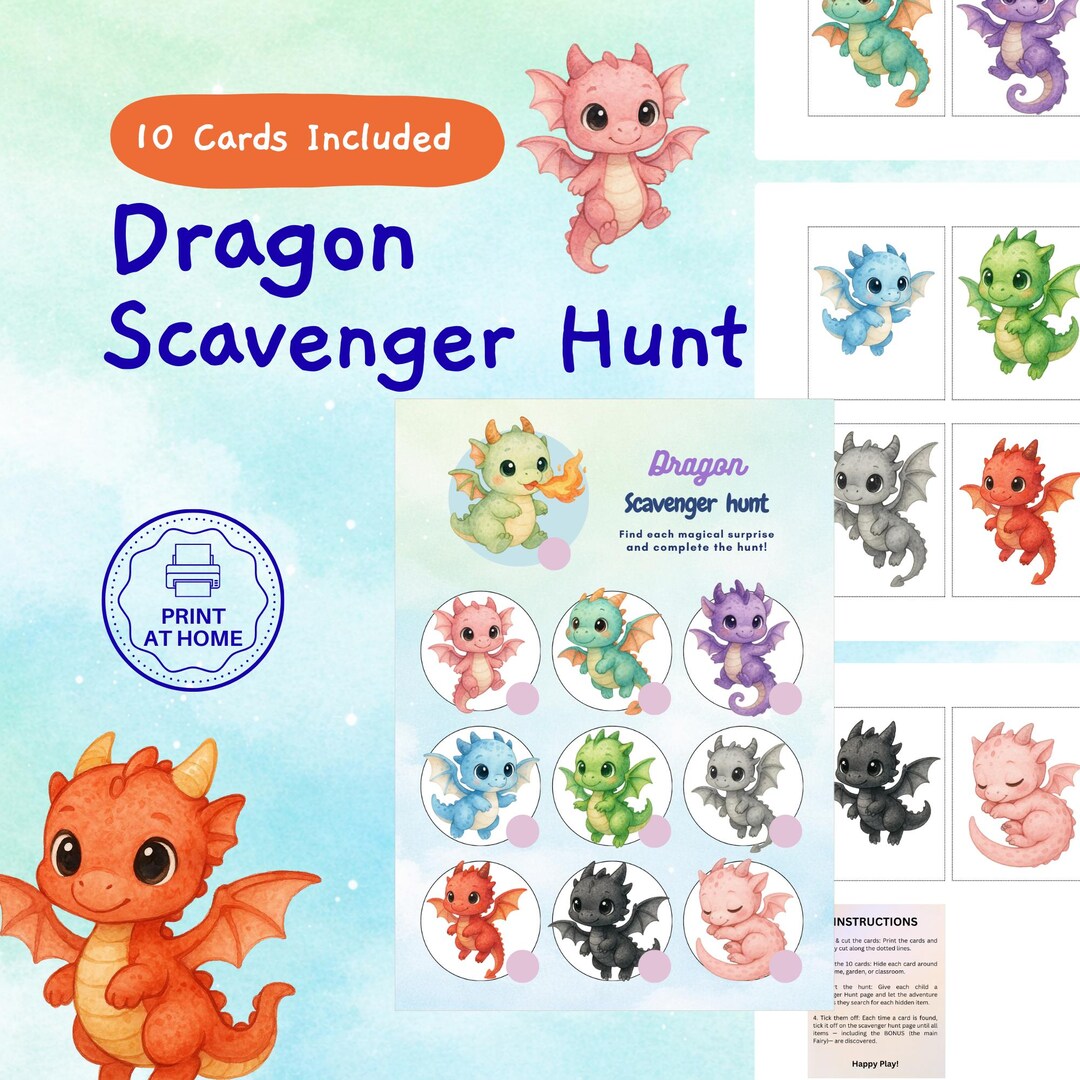 Dragon Scavenger Hunt, Printable Kids Party Game, Fantasy Adventure ...