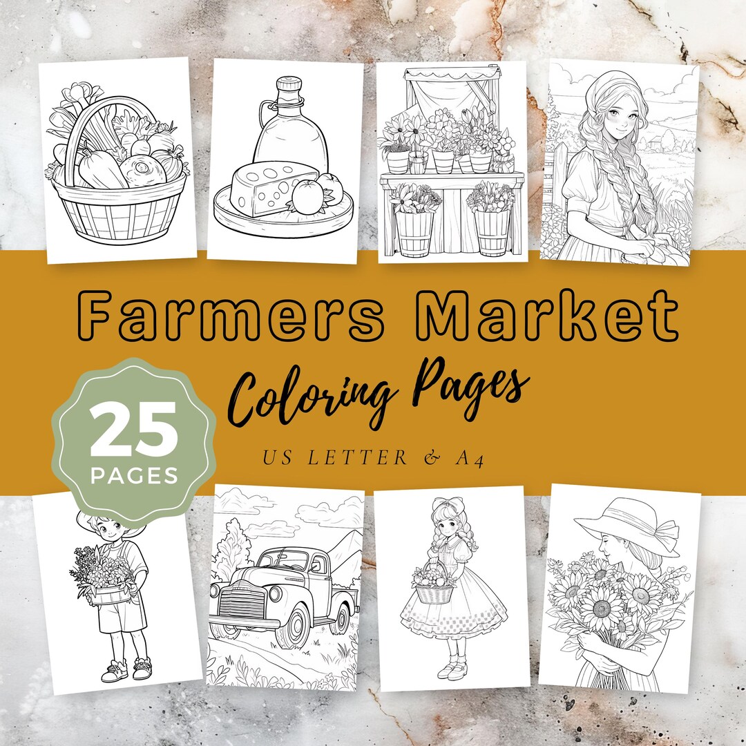 Farmers Market Coloring Sheets, Printable Activity for Kids, Fun ...
