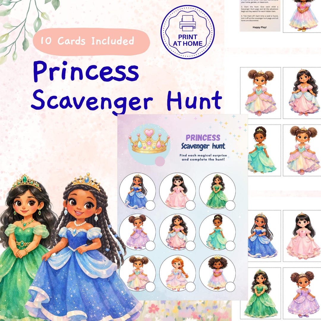 Princess Scavenger Hunt, Fun Printable Game for Kids, Birthday Party ...