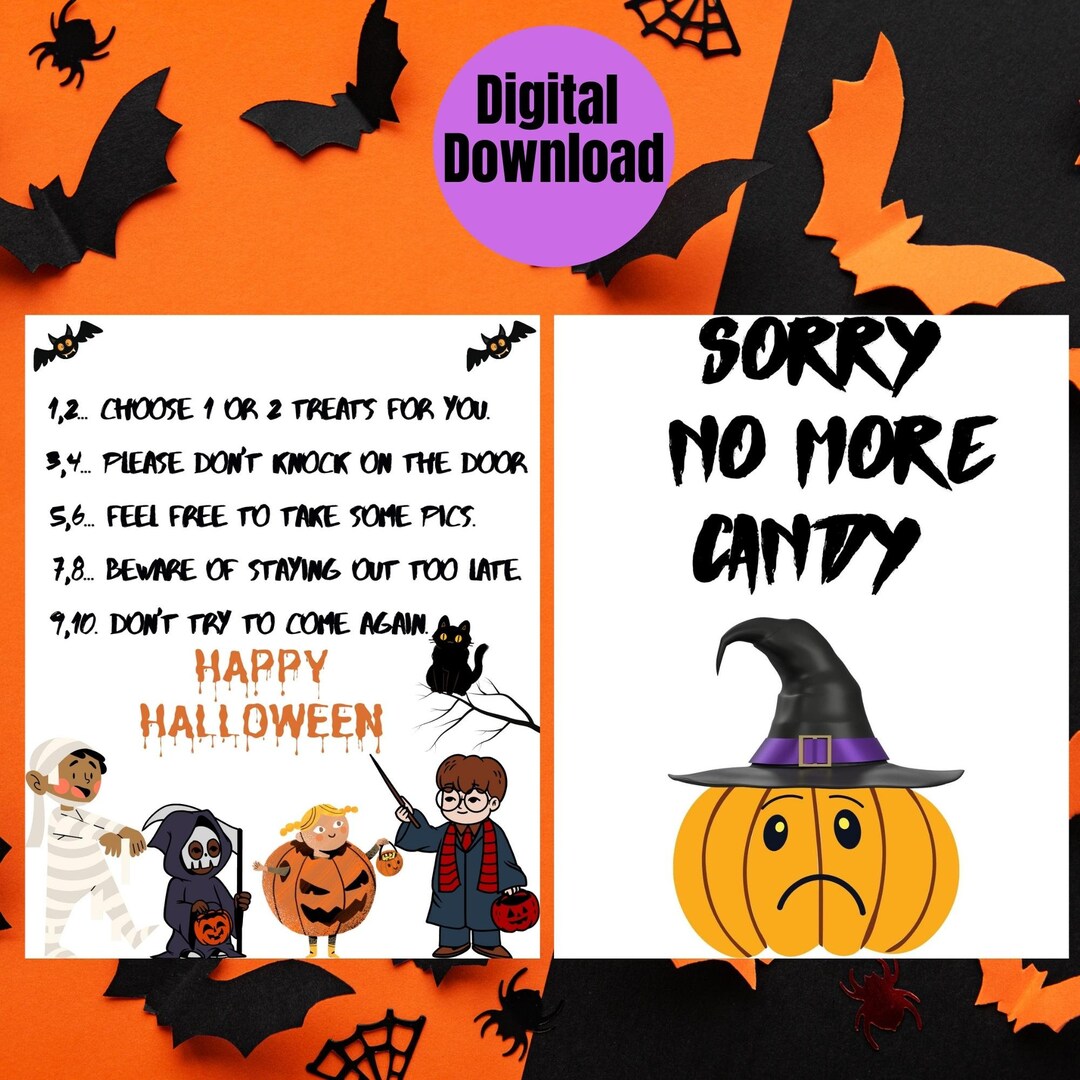 Trick or Treat Printable Door Sign, Halloween Sign for Trick or ...