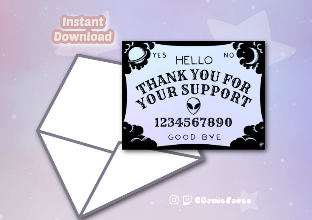 ALIEN OUIJA CARD | Printable Thank You Card | Twitch Bio Design - Etsy