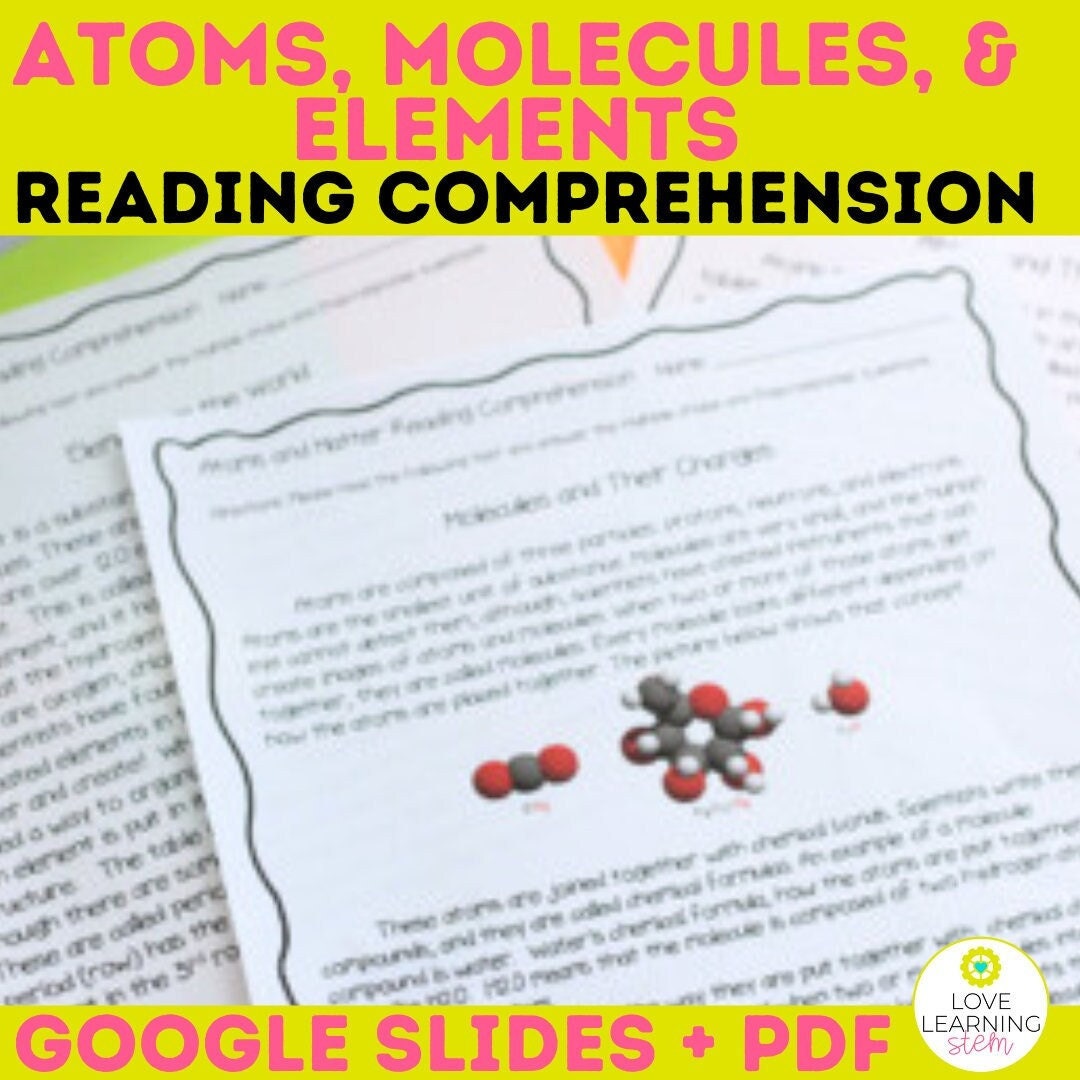 Atoms Molecules and Elements Reading Comprehension Google Slides Easel ...