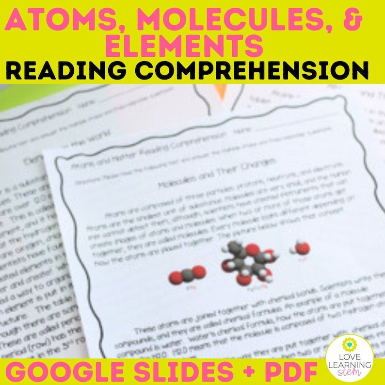 Atoms Molecules and Elements Reading Comprehension Google Slides Easel ...