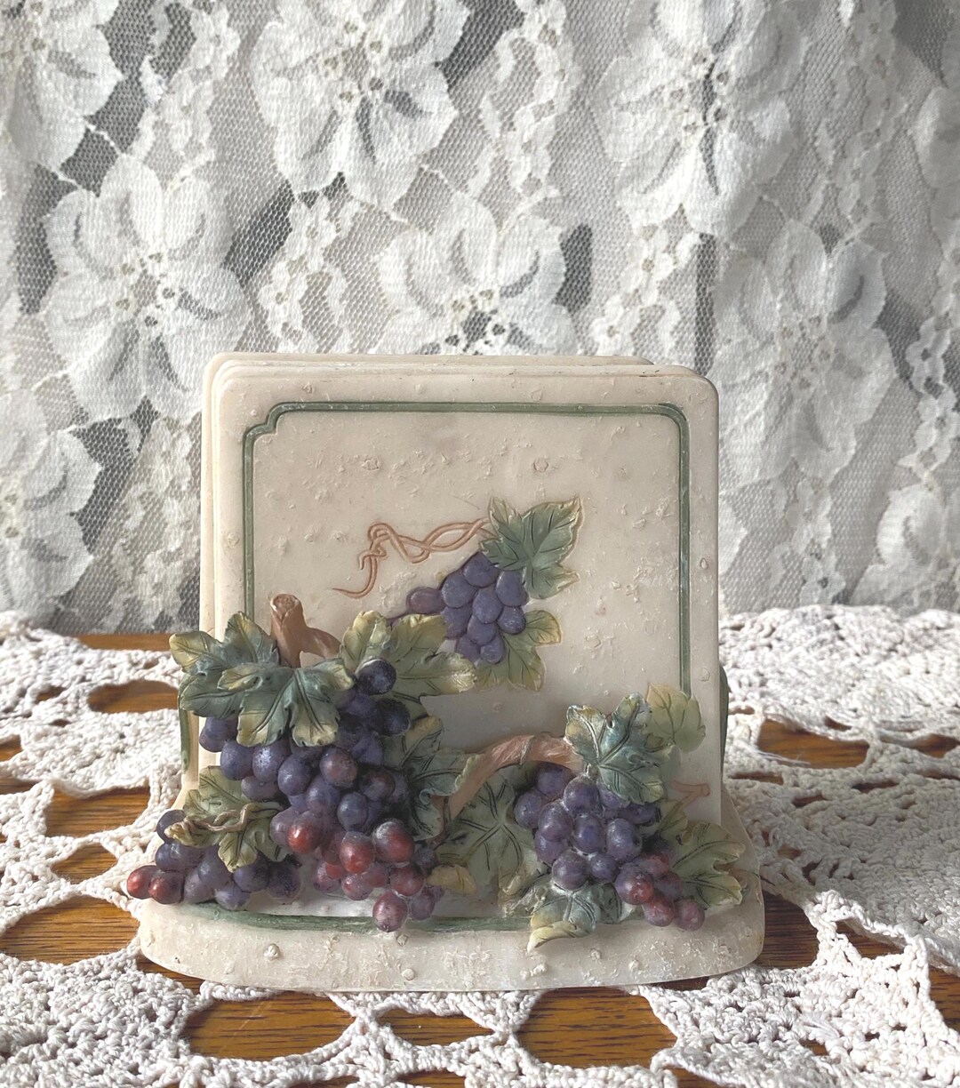 Vintage A Richesco Grape Vine Resin Coaster Set, Vintage Cottage Home ...