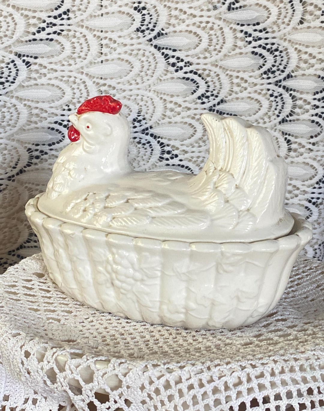 Vintage/ Antique Ceramic Hen on Nest Dish - Etsy