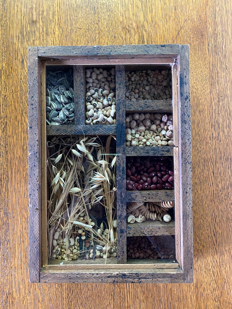 Vintage MCM Beans, Wheat, Lentils and Silverware Shadowbox for Kitchen ...