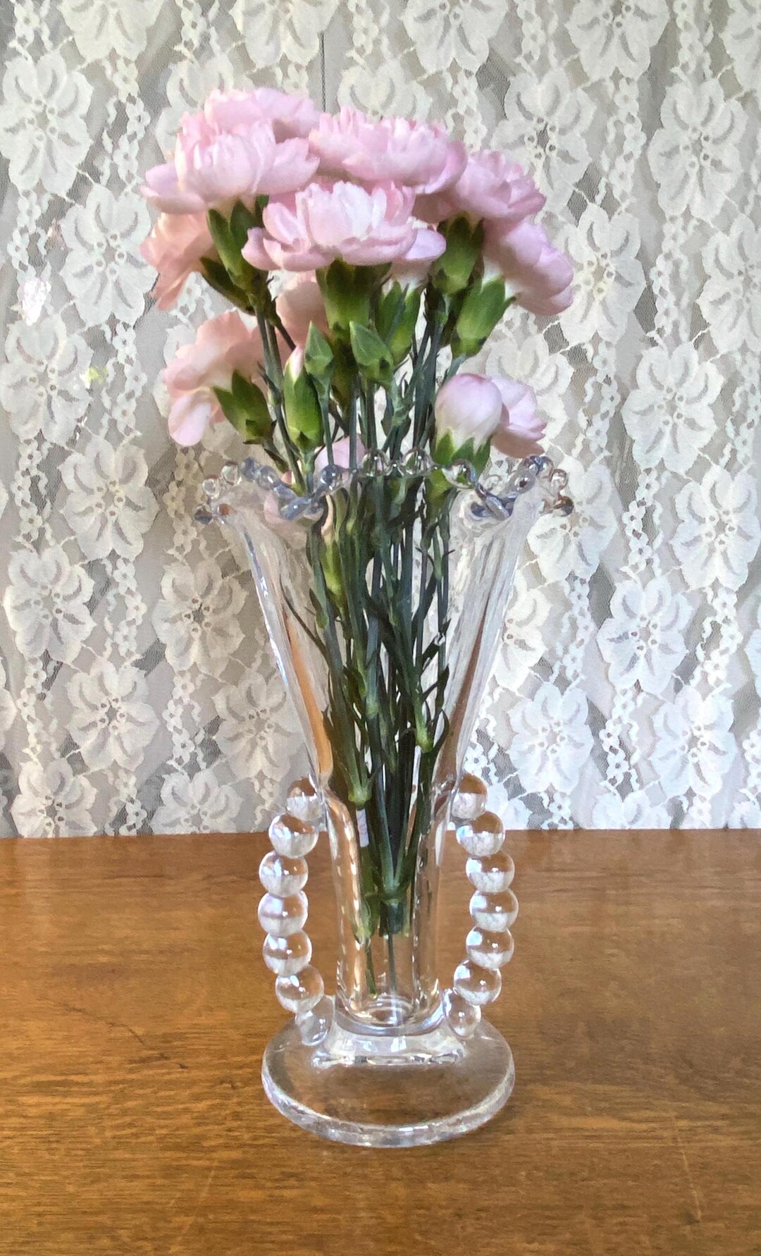 Vintage Imperial Glass Clear Candlewick Ruffle-edged Vase With Bubble ...