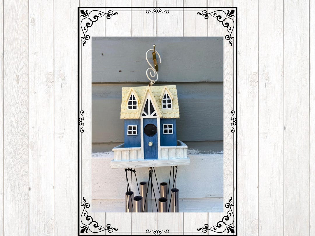Vintage Wind Chime Cute Little Blue Cottage With Four Metal Chimes - Etsy