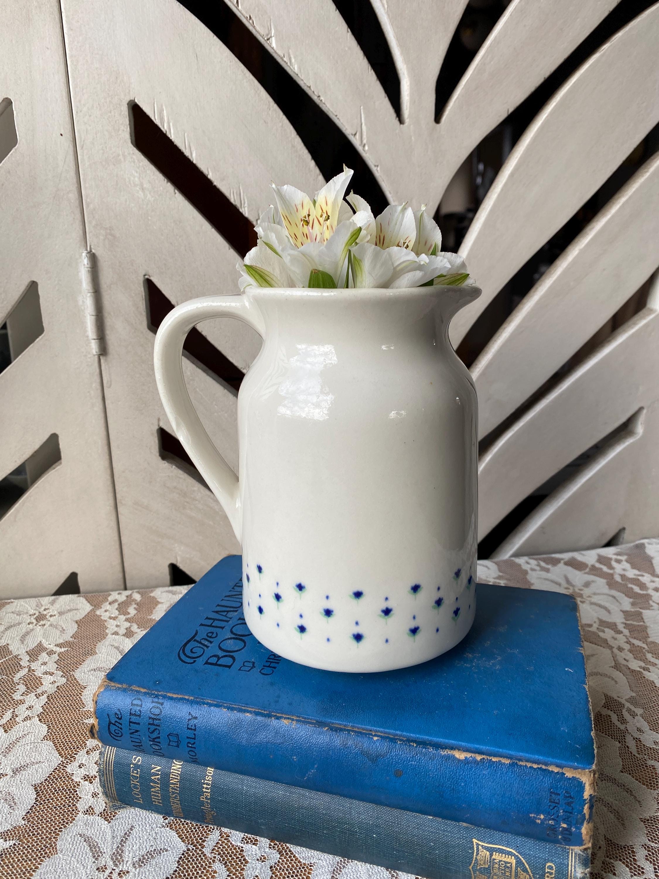 Vintage Lillian Vernon Blue Tulip Ceramic Pitcher Vase